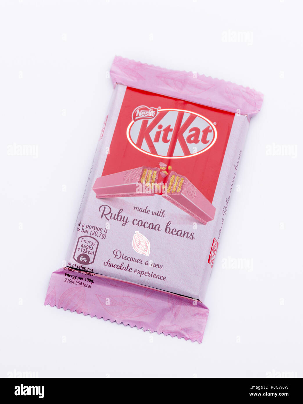 Warsaw, Poland - October 20, 2018: KitKat Ruby Cocoa Beans, Nestle. 4 ...