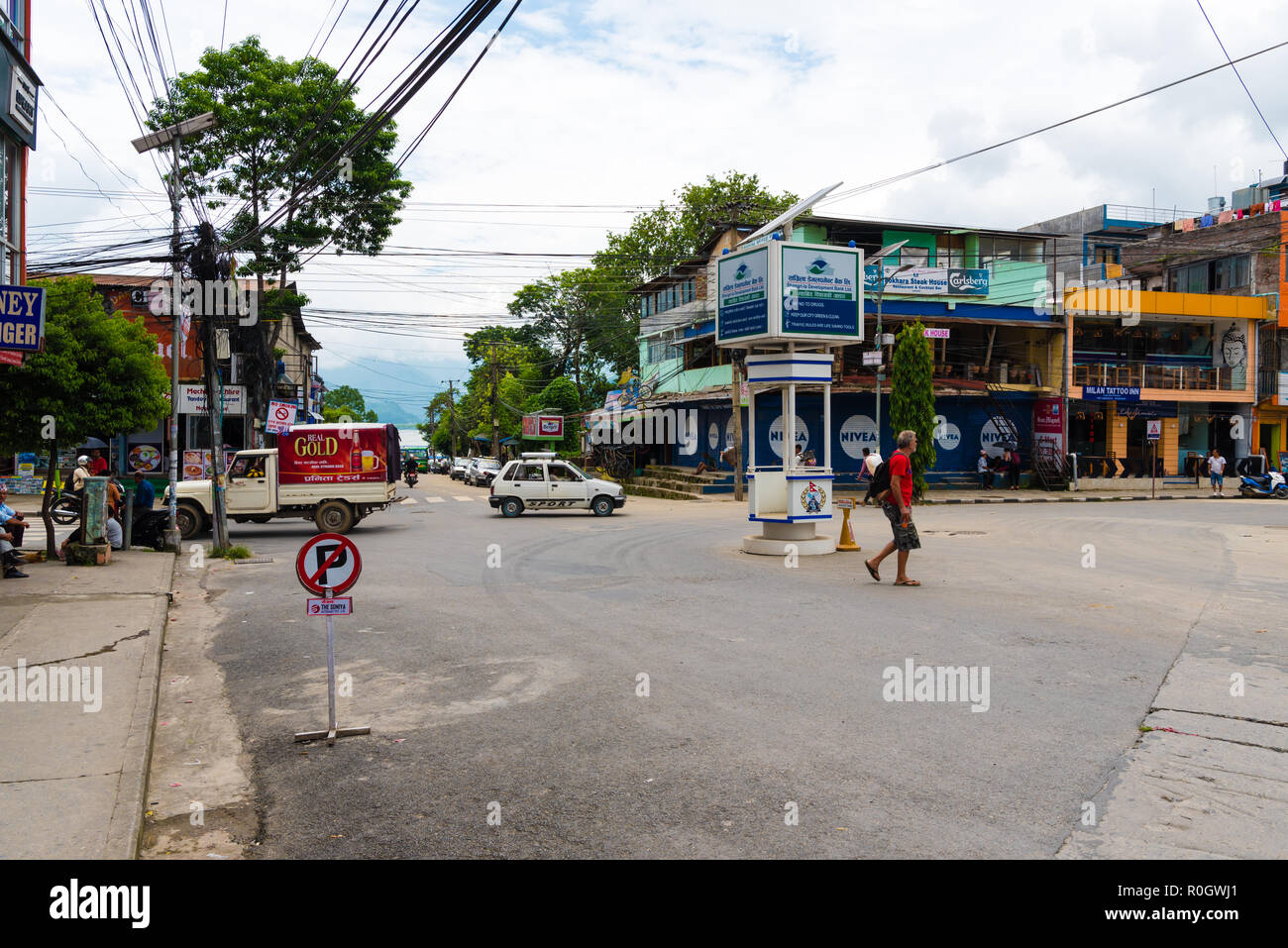 Pokhara, Nepal - July 31, 2018 : Street view in Pokhara town, known as ...