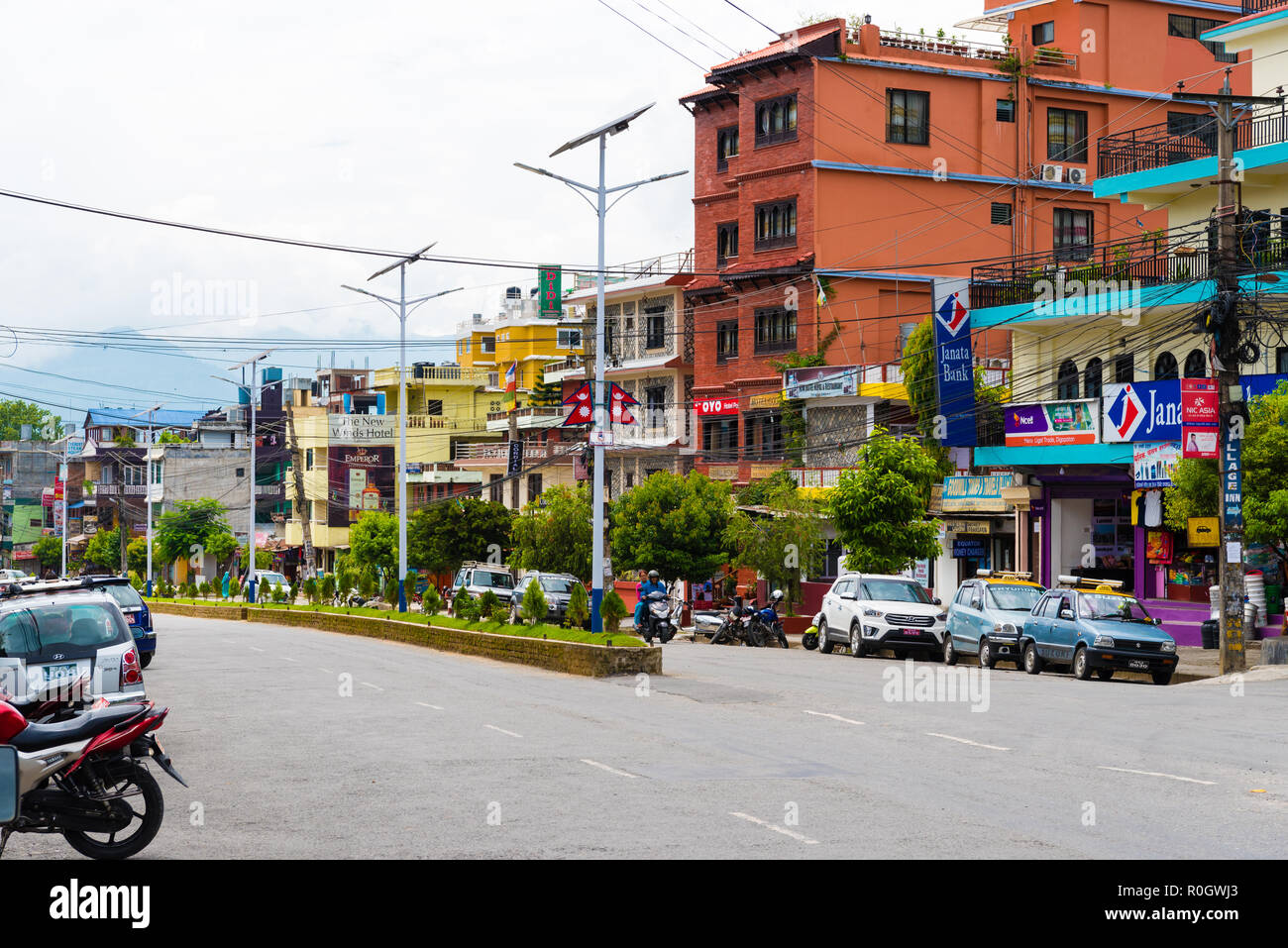 Pokhara, Nepal - July 31, 2018 : Street view in Pokhara town, known as ...