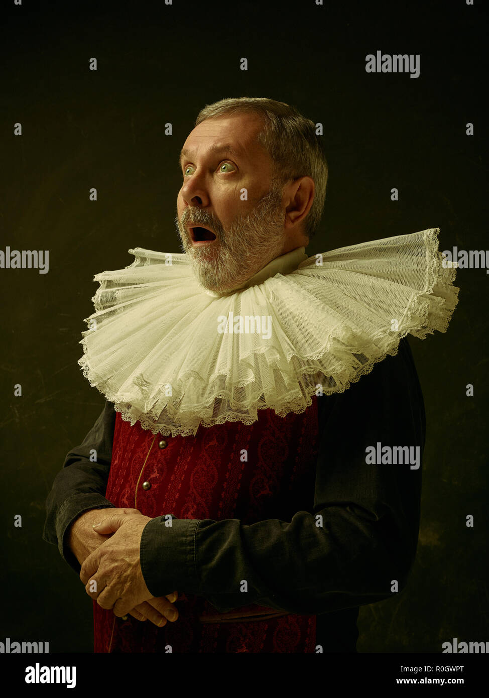 Official portrait of surprised historical governor from the golden age ...