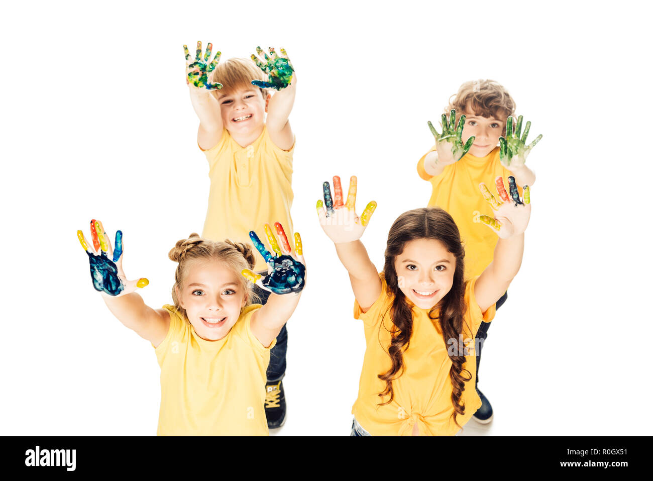 Happy girls with colored hands hi-res stock photography and images - Alamy