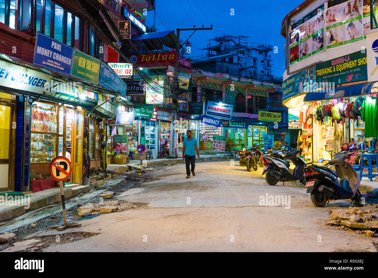Pokhara, Nepal - July 31, 2018 : Street view in Pokhara town, known as ...