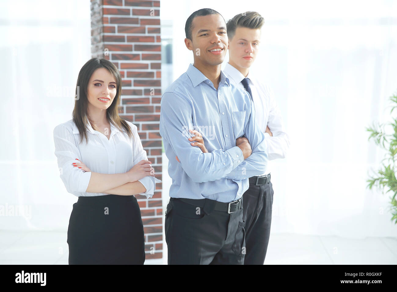 portrait of successful business team in the background of the office ...