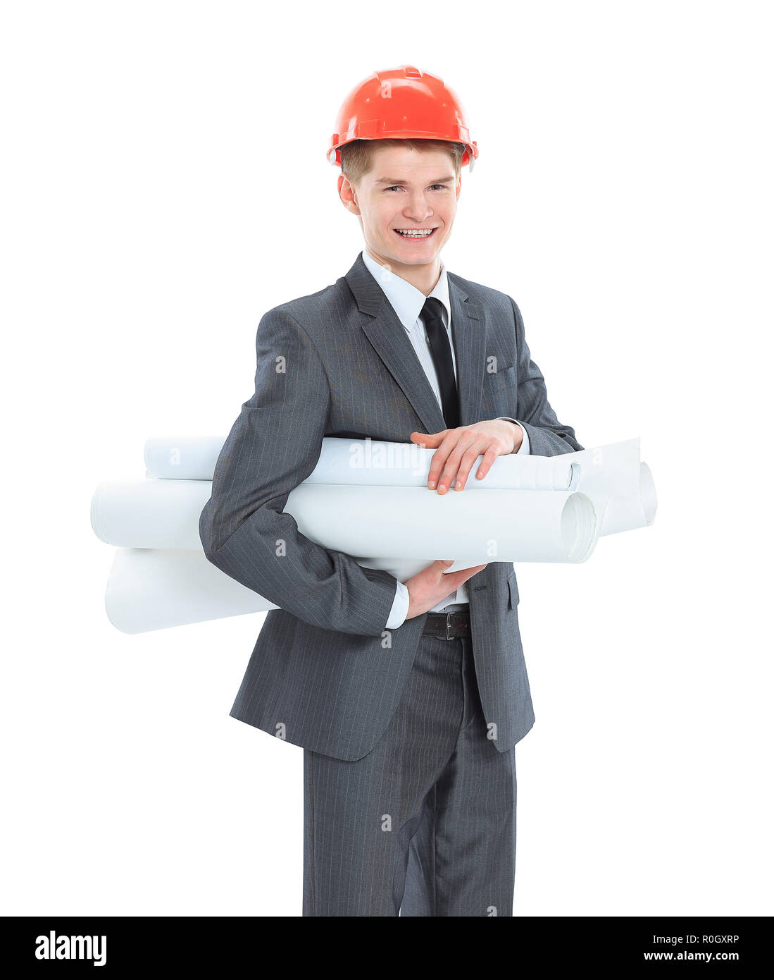 Portrait of young man with architecture drawings hi-res stock ...