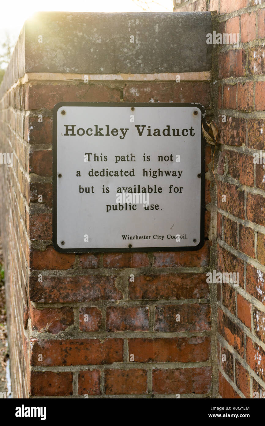 Hockley Viaduct sign near Winchester in Hampshire, England, UK Stock ...