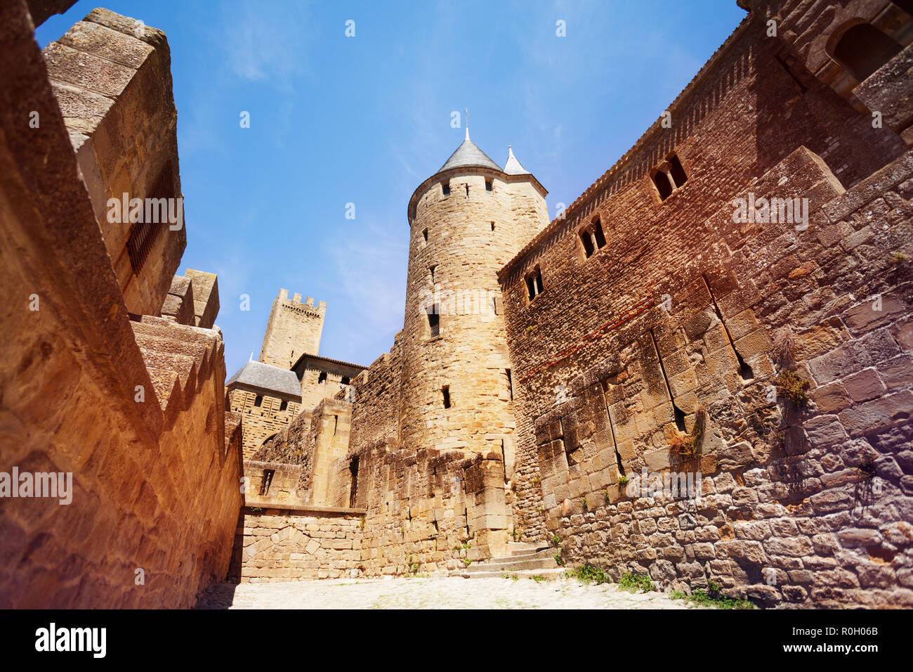 Count's Castle towers at Carcassonne citadel, south France Stock Photo ...