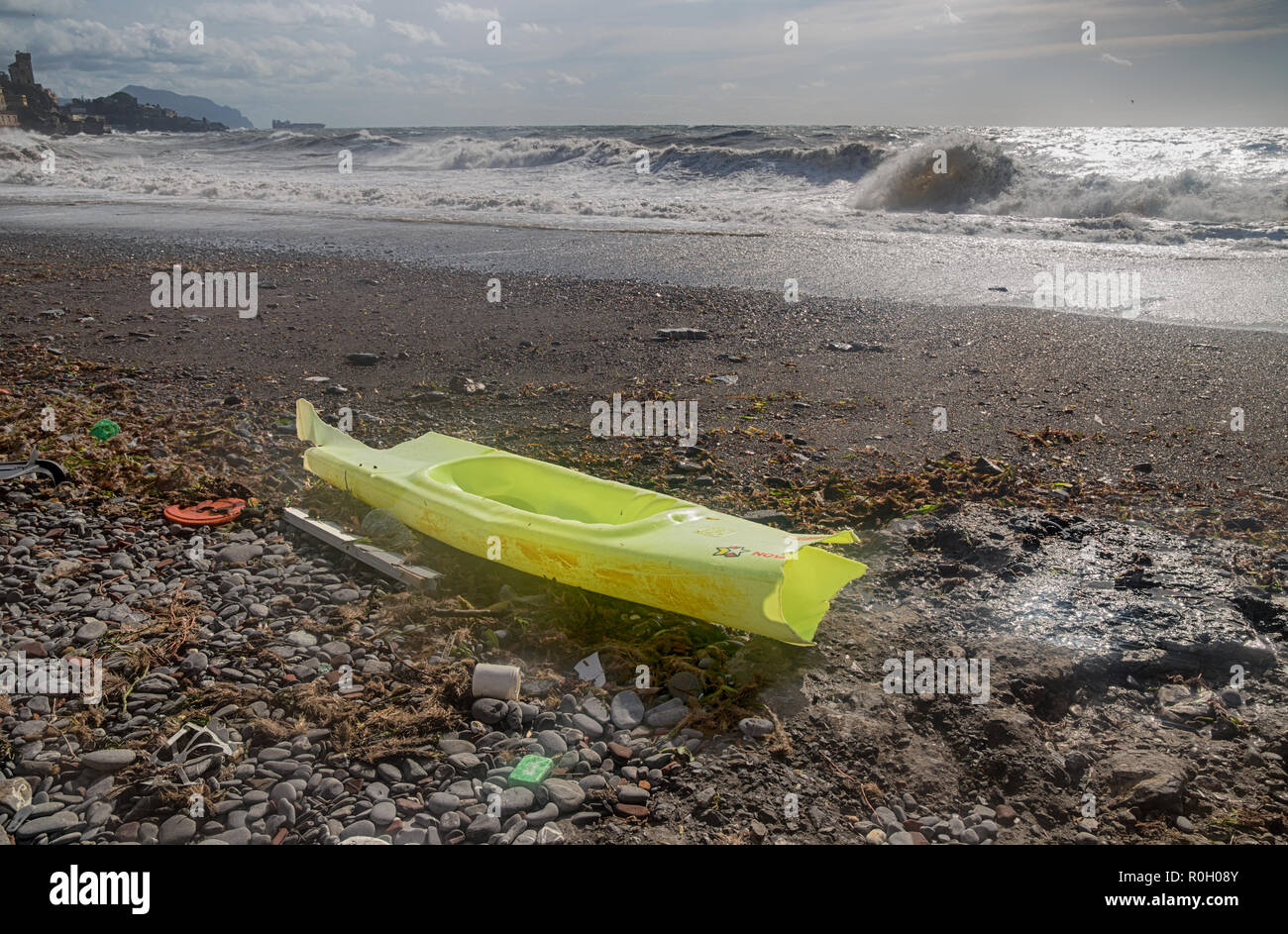 GENOA, ITALY, OCTOBER 10, 2018 - View of Genoa Sturla beach devasted ...