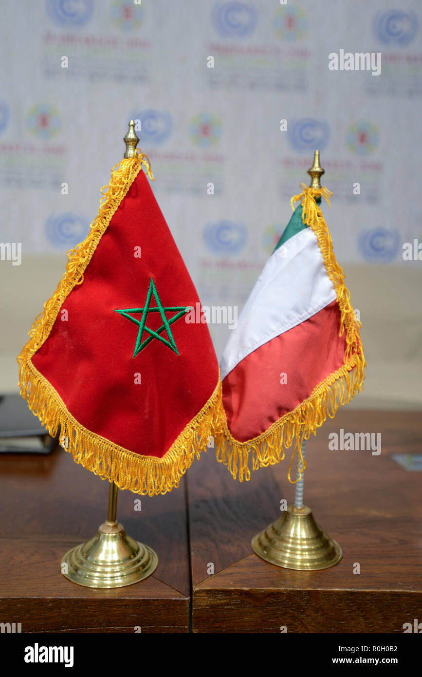 Small table Moroccan flag near the Italian flag Marrakesh North Africa ...