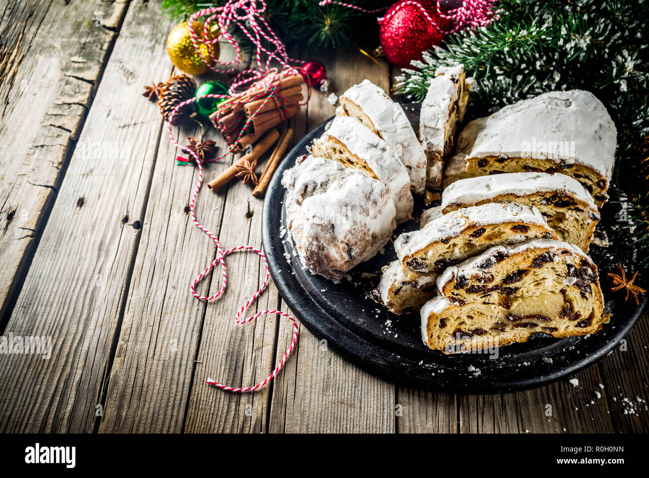 Traditional European Christmas pastry, fragrant home baked stollen ...