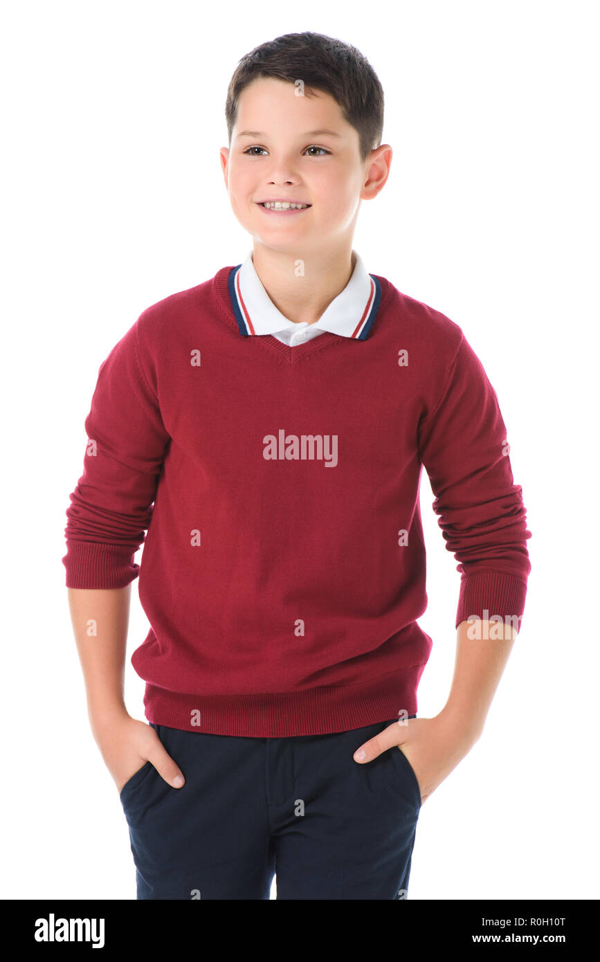 adorable smiling boy posing isolated on white Stock Photo - Alamy