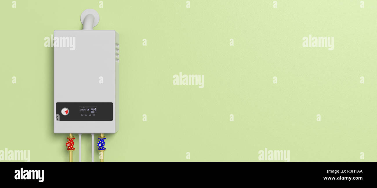 Home gas boiler, water heater isolated on green background, front view ...