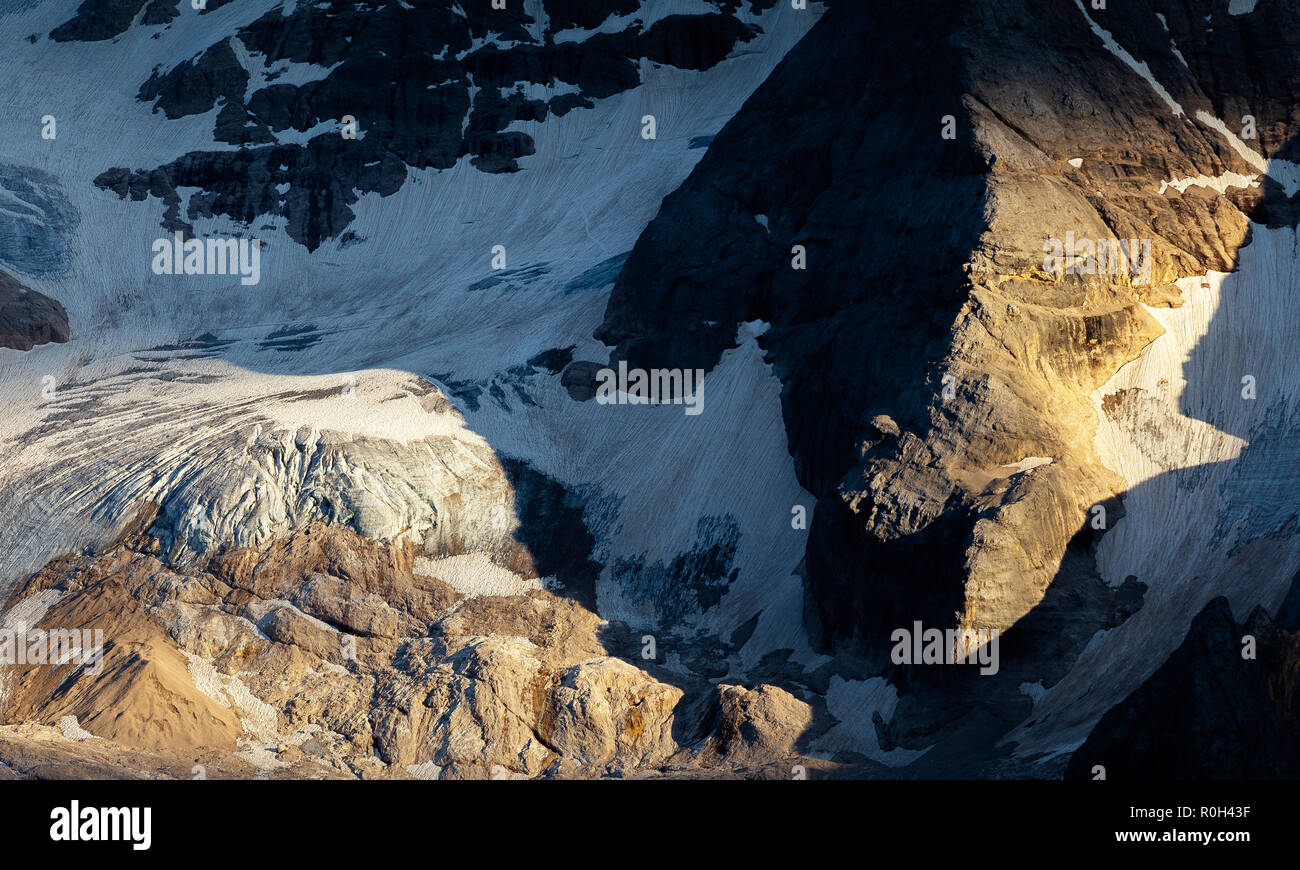Marmolada, glacier and rocks, north side. The Dolomites. Italian Alps ...