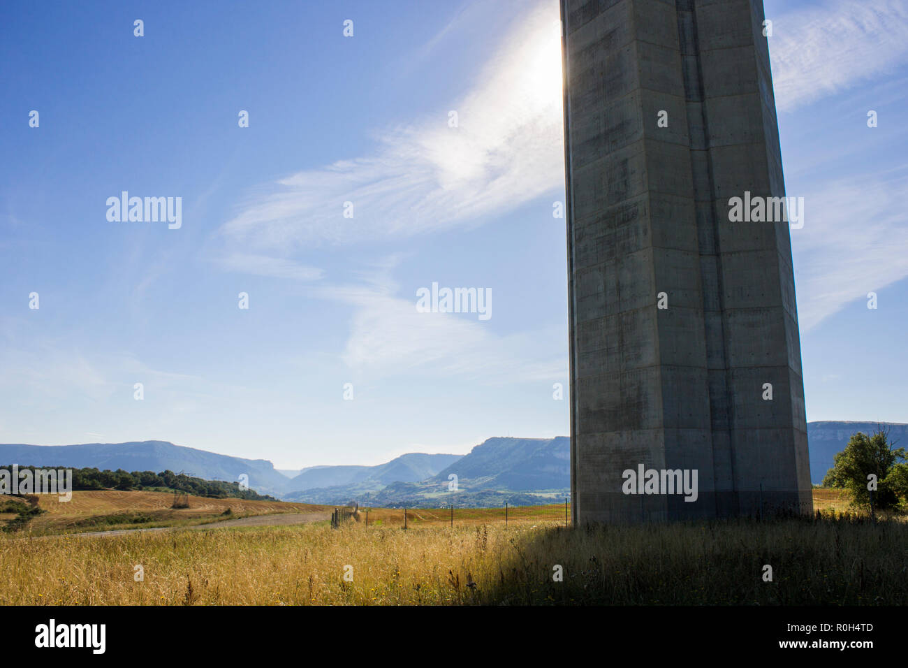 The Millau Viaduct, a cable stayed bridge that spans the valley of the ...