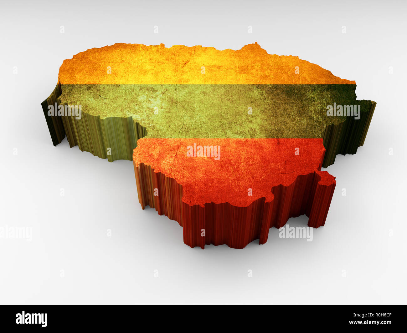 Lithuania 3d map textured with a Lithuanian flag on a white background ...