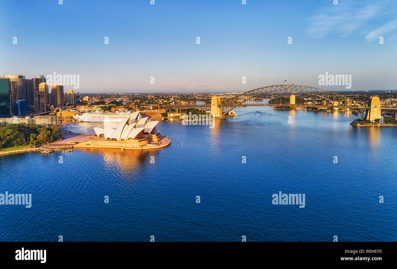 Calm Sydney Harbour In Early Morning Hour With Soft Sun Light On 