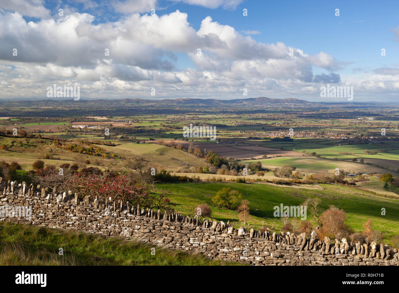 View from the summit of Bredon Hill looking west to the distant Malvern ...