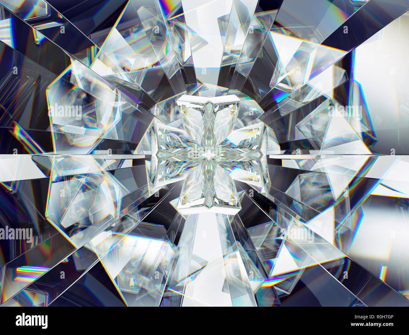 diamond structure extreme closeup and kaleidoscope. top view of round ...