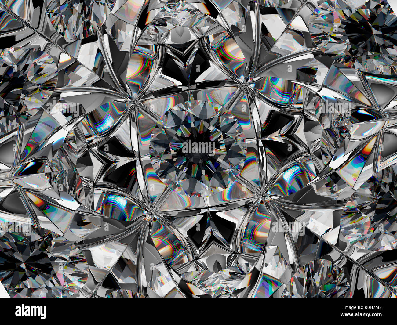 Gemstone macro closeup with kaleidoscope effect. top view of round ...