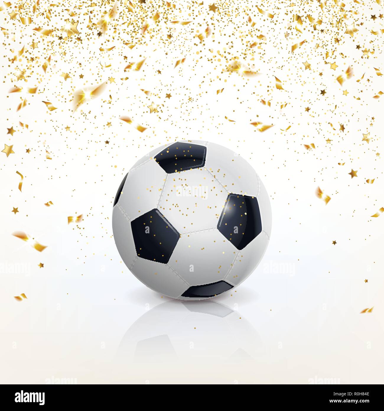 soccer ball and golden confetti on a light background Stock Vector ...