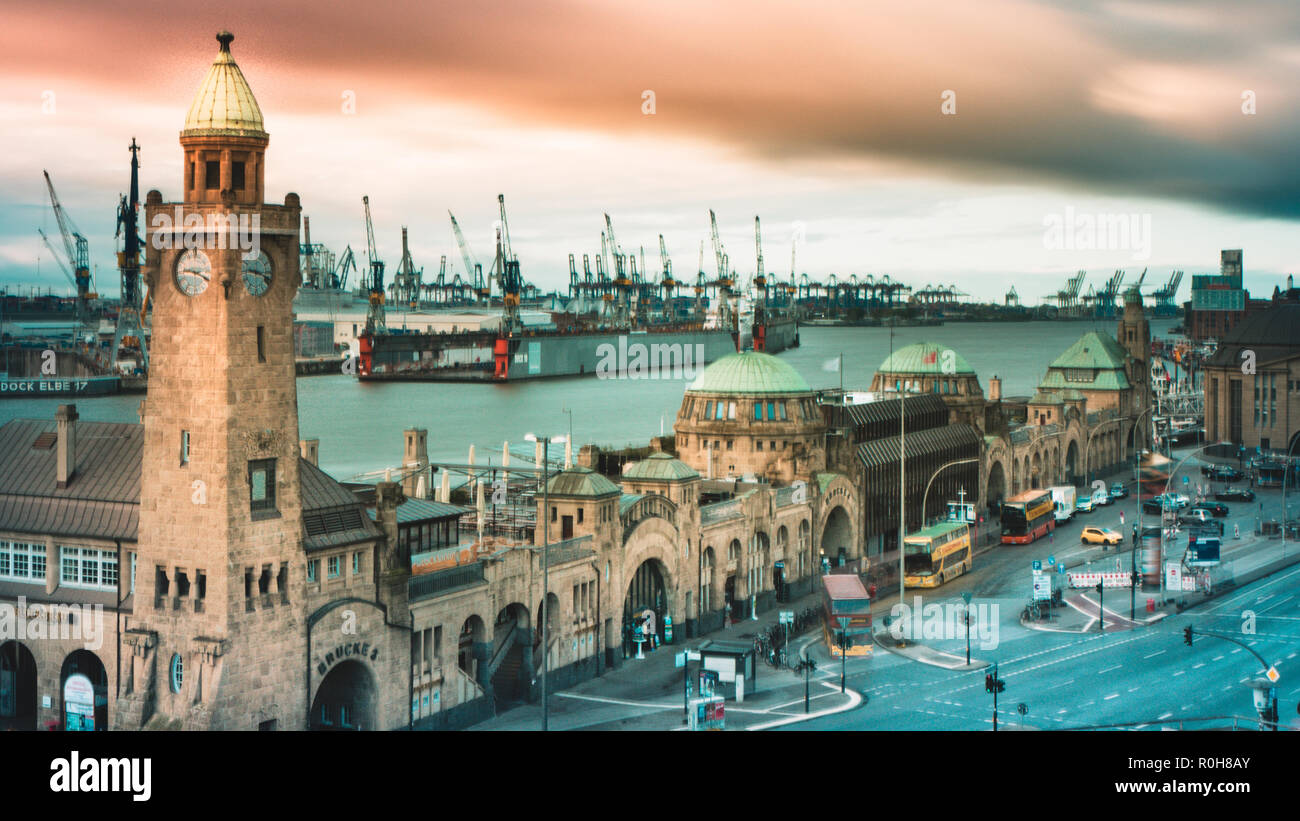 Beautiful Sunrise at Hamburg Landing Bridges Stock Photo - Alamy