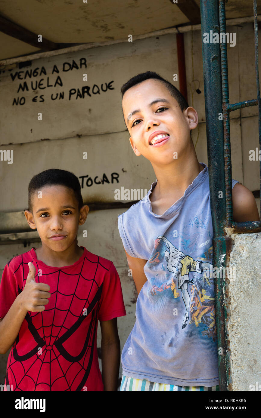Portrait of two young Cuban boys Stock Photo - Alamy