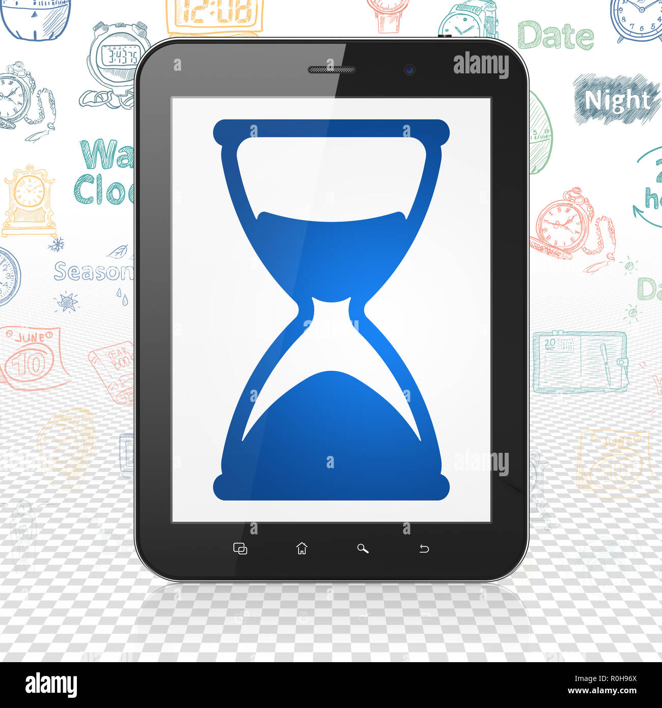Time concept: Tablet Computer with Hourglass on display Stock Photo - Alamy