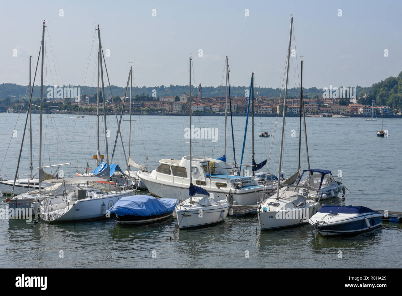 Arona, Italy - 9 September 2018: The village of Arona on lake Maggiore ...