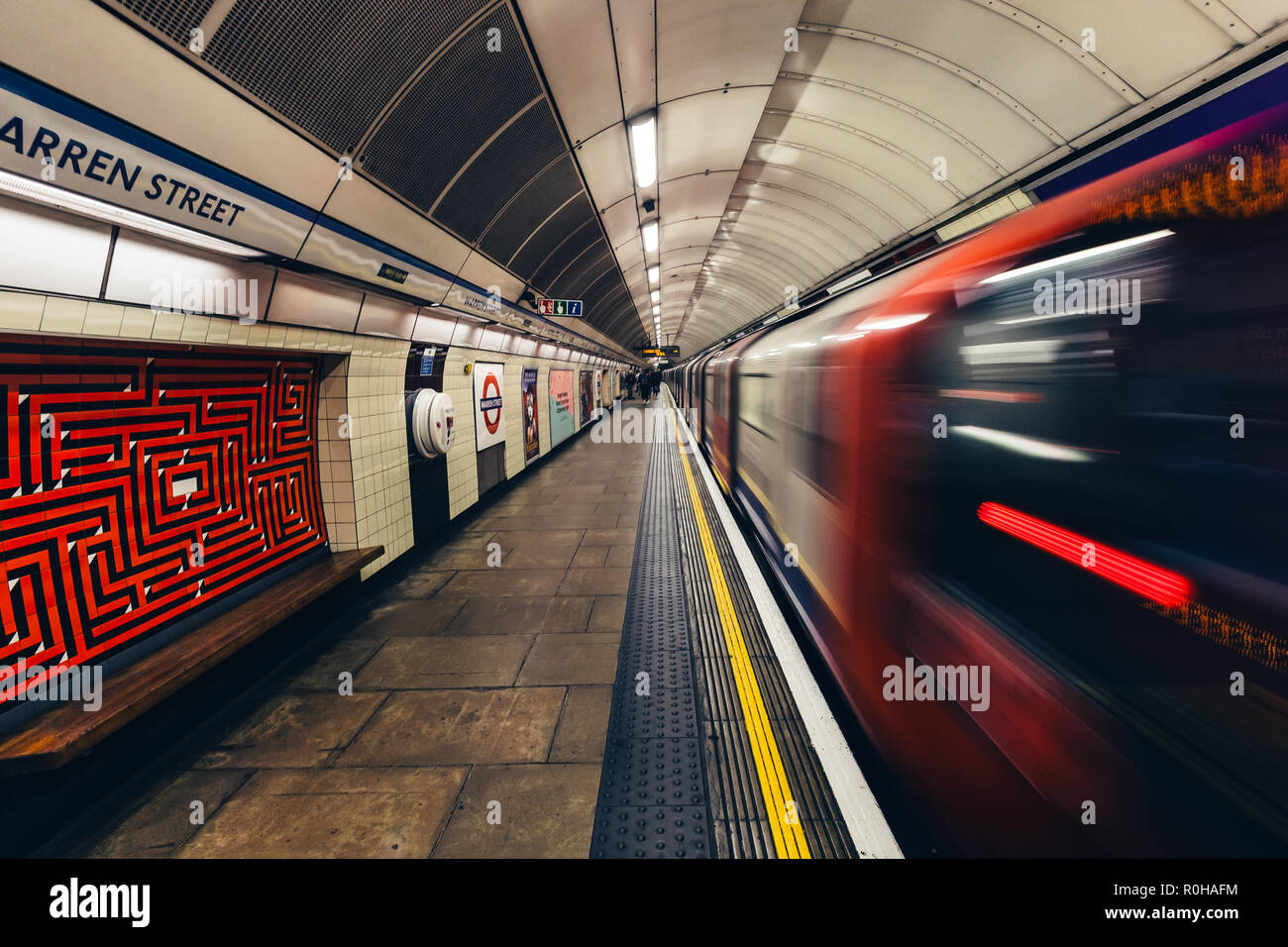LONDON - OCTOBER 31, 2018: Train arriving at platform on London ...