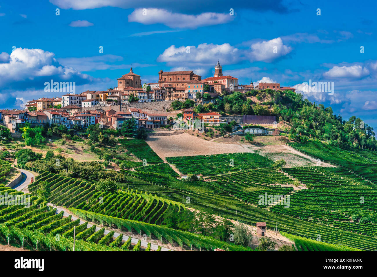 View of La Morra in the Province of Cuneo, Piedmont, Italy Stock Photo ...