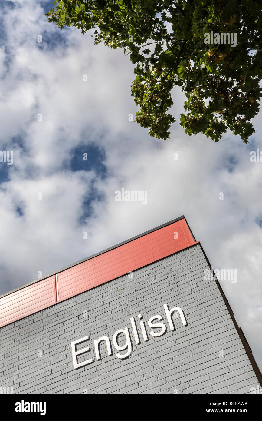 English sign on side of building, UK Stock Photo - Alamy
