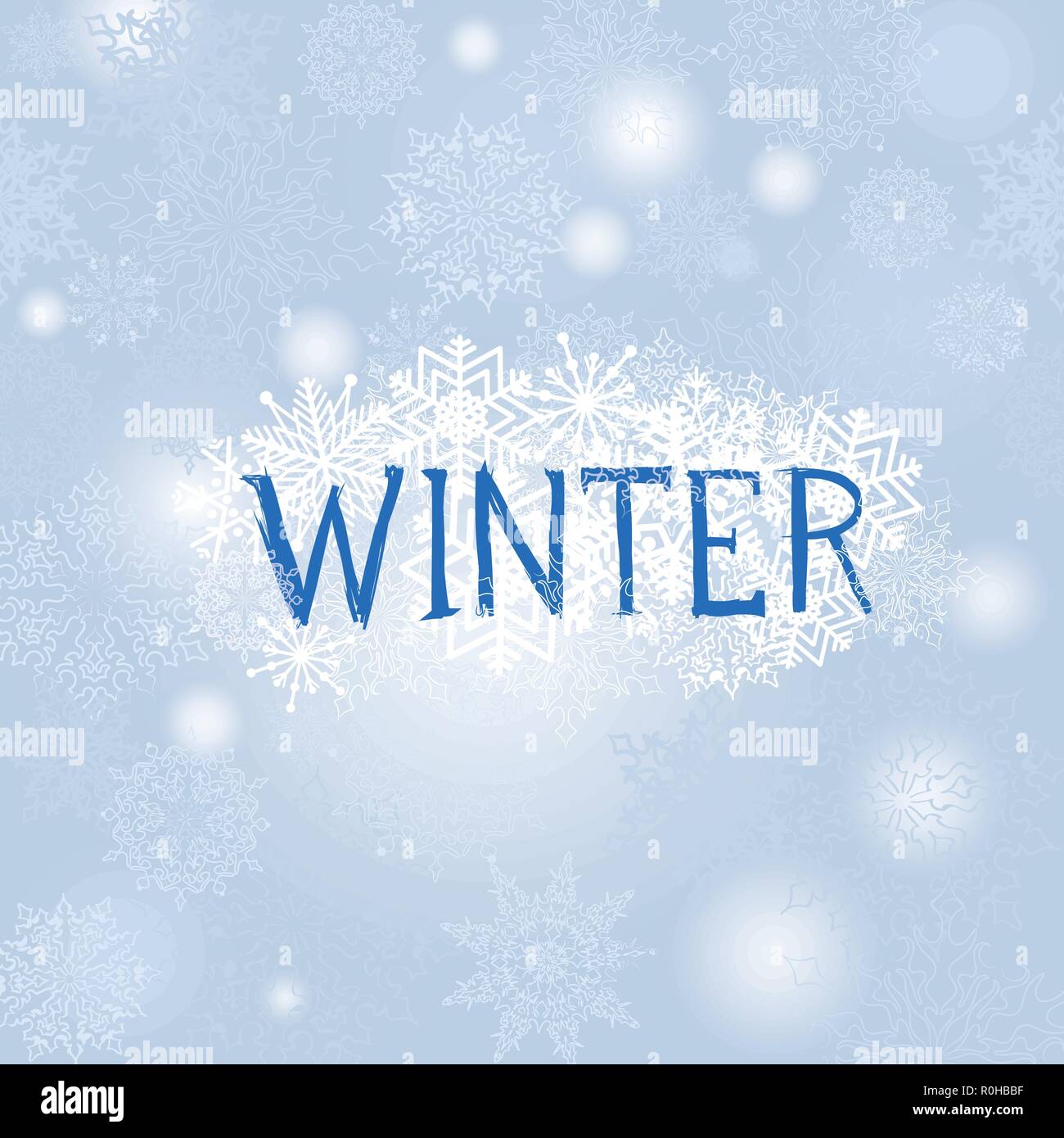 Christmas snowfall background with handwritten lettering WINTER. Winter ...