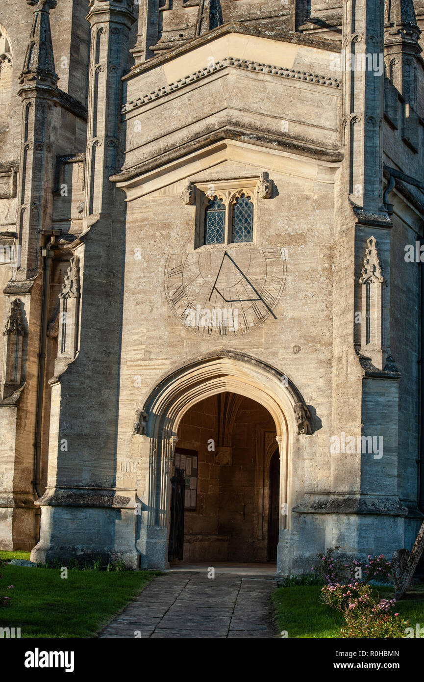 Large incised sundial over door in south porch of Church of St Mary the ...