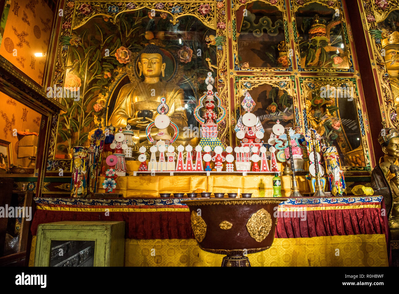 Inside buddhist temple near Boudhanath stupa,Kathmandu, Nepal Stock ...