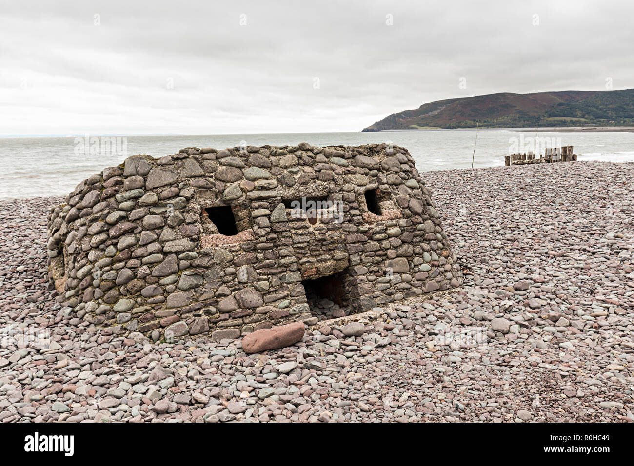 Pillbox on cobbled beach, Porlock Weir, Devon, UK Stock Photo - Alamy