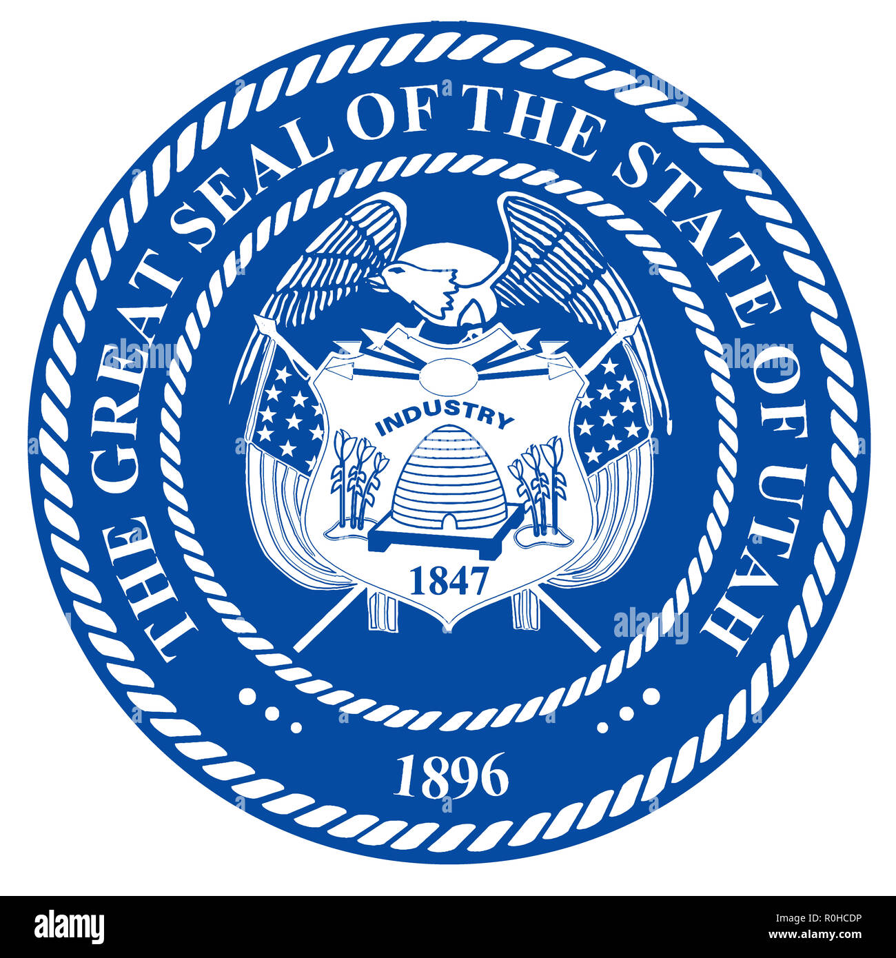 The seal of the American state of Utah over a white background Stock ...