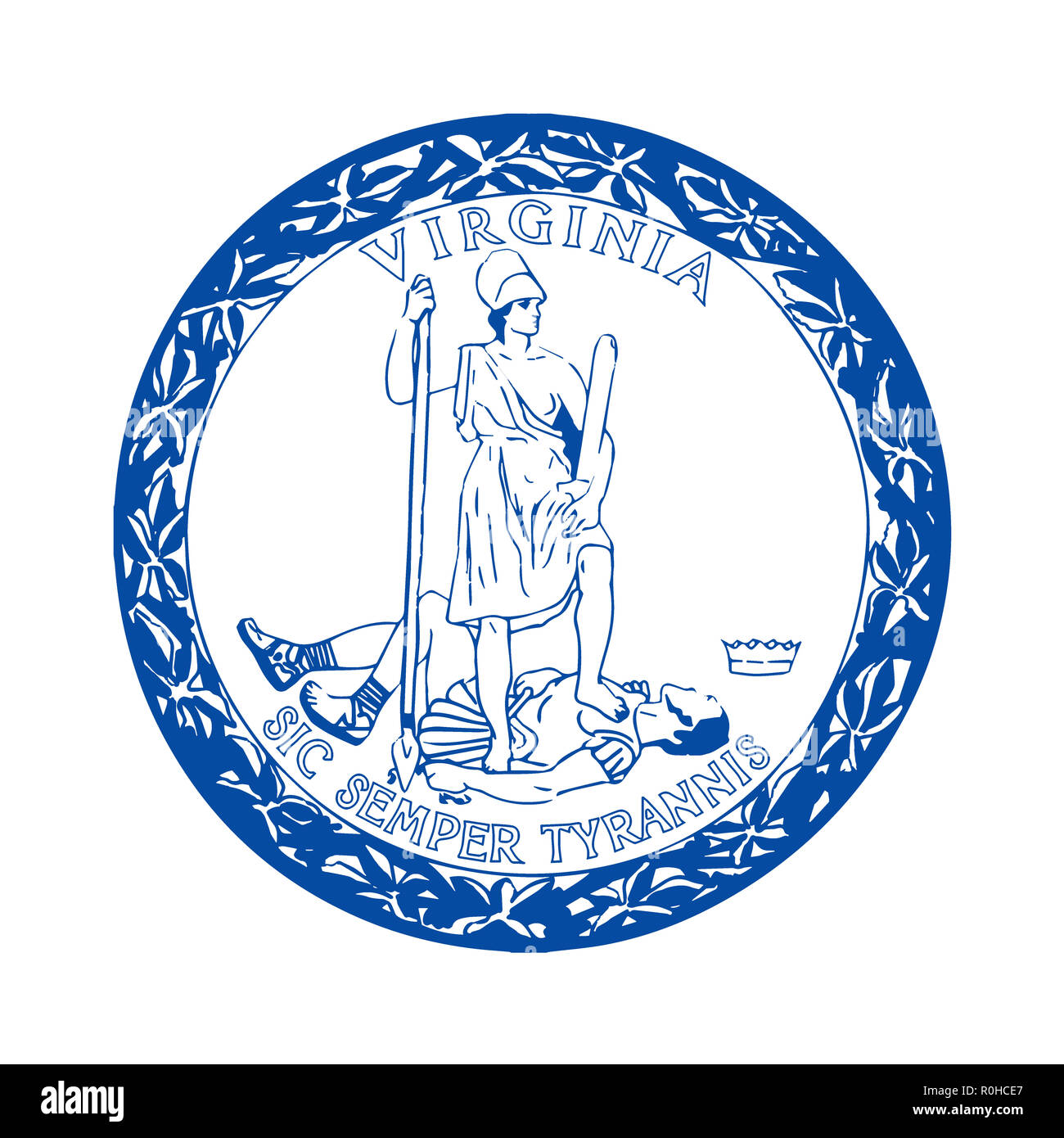 The state seal of the USA state of Virginia over a white background ...