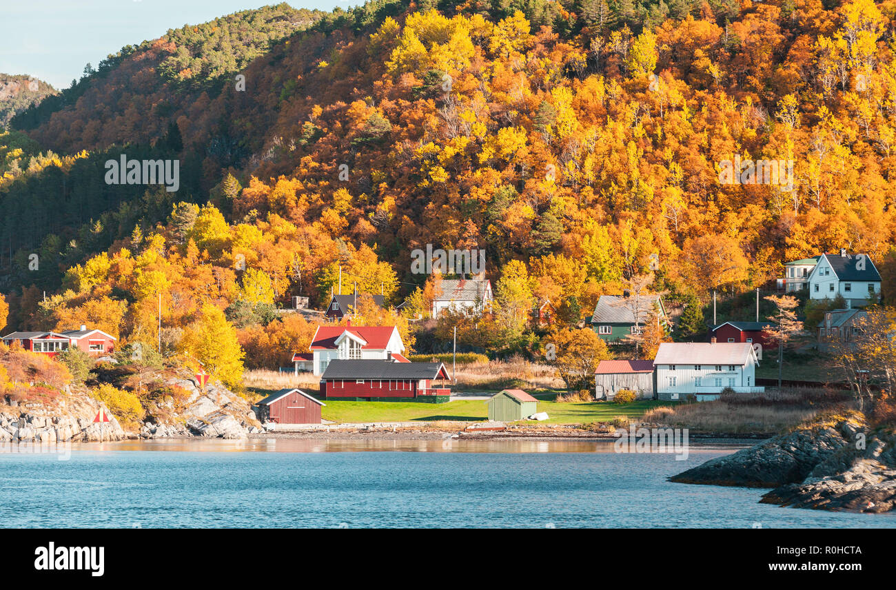 Coastal landscape of Hasselvika village at autumn day, Norway Stock ...