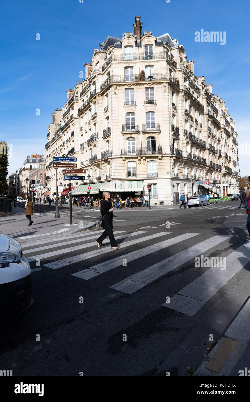 Beautiful buildings on Île-de-France in Paris with crosswalk Stock ...