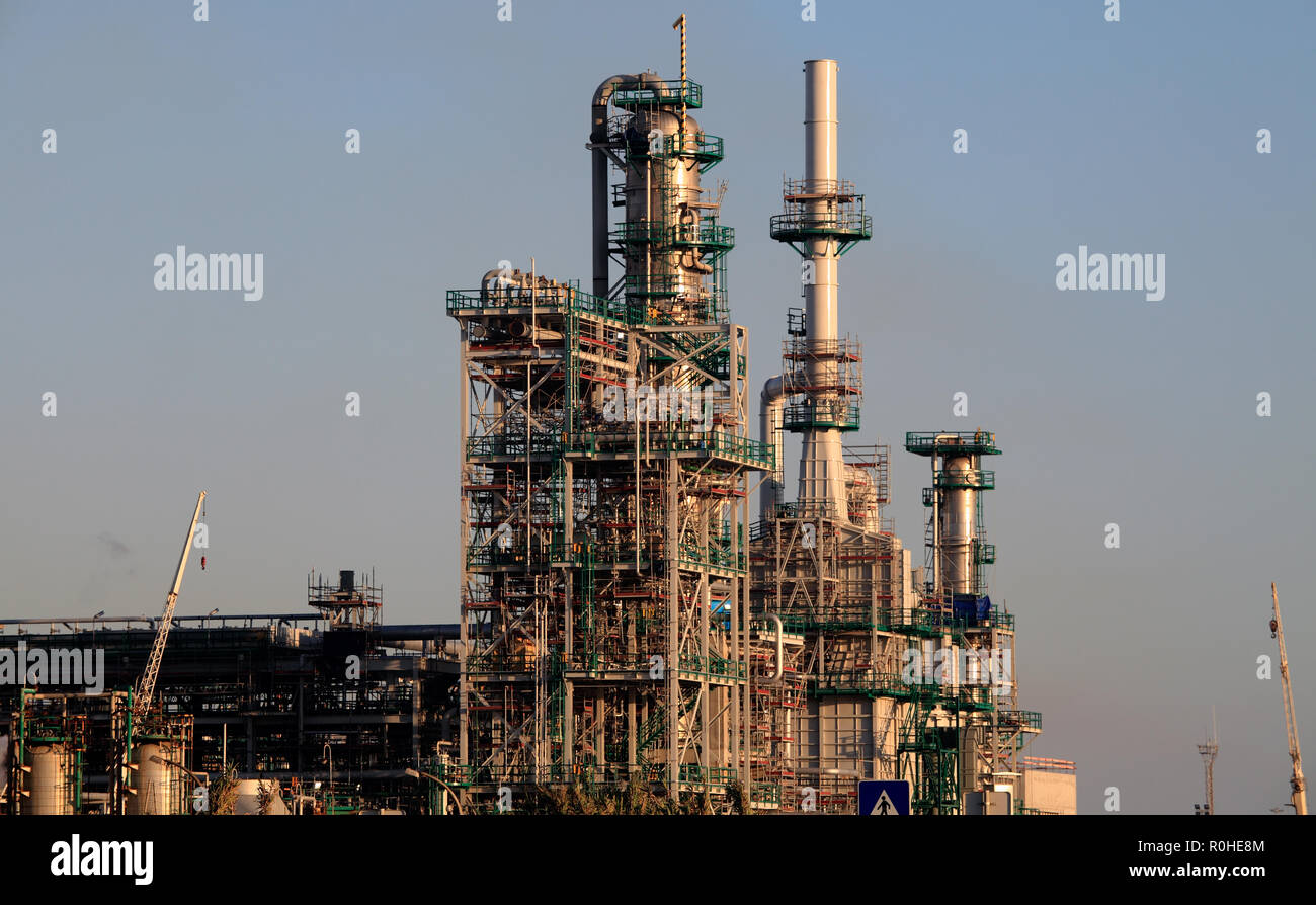 Part of a big oil refinery and powerplant under construction Stock ...