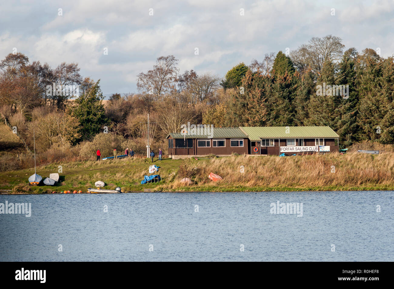 Members removing a boat from the water at Forfar Sailing club, Forfar ...