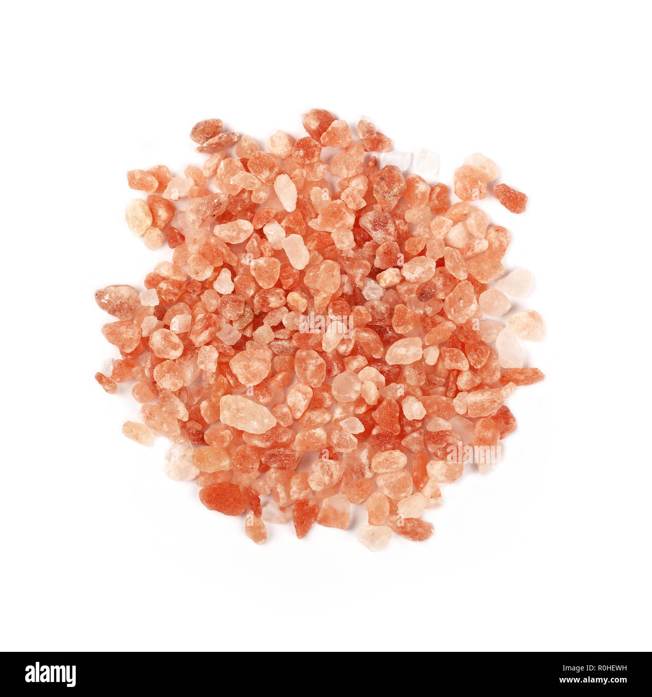 Close up one portion, heap of large crystals pink Himalayan salt ...