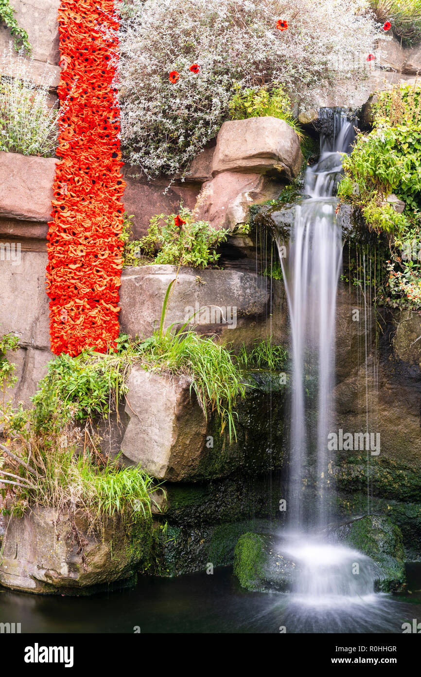 Madeira Walk waterfall at Ramsgate in Kent with a tribute of poppies ...