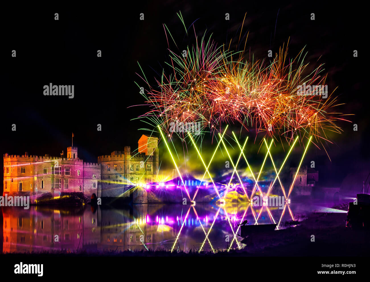 Leeds Castle, Kent, England, UK. The biggest firework display in the ...