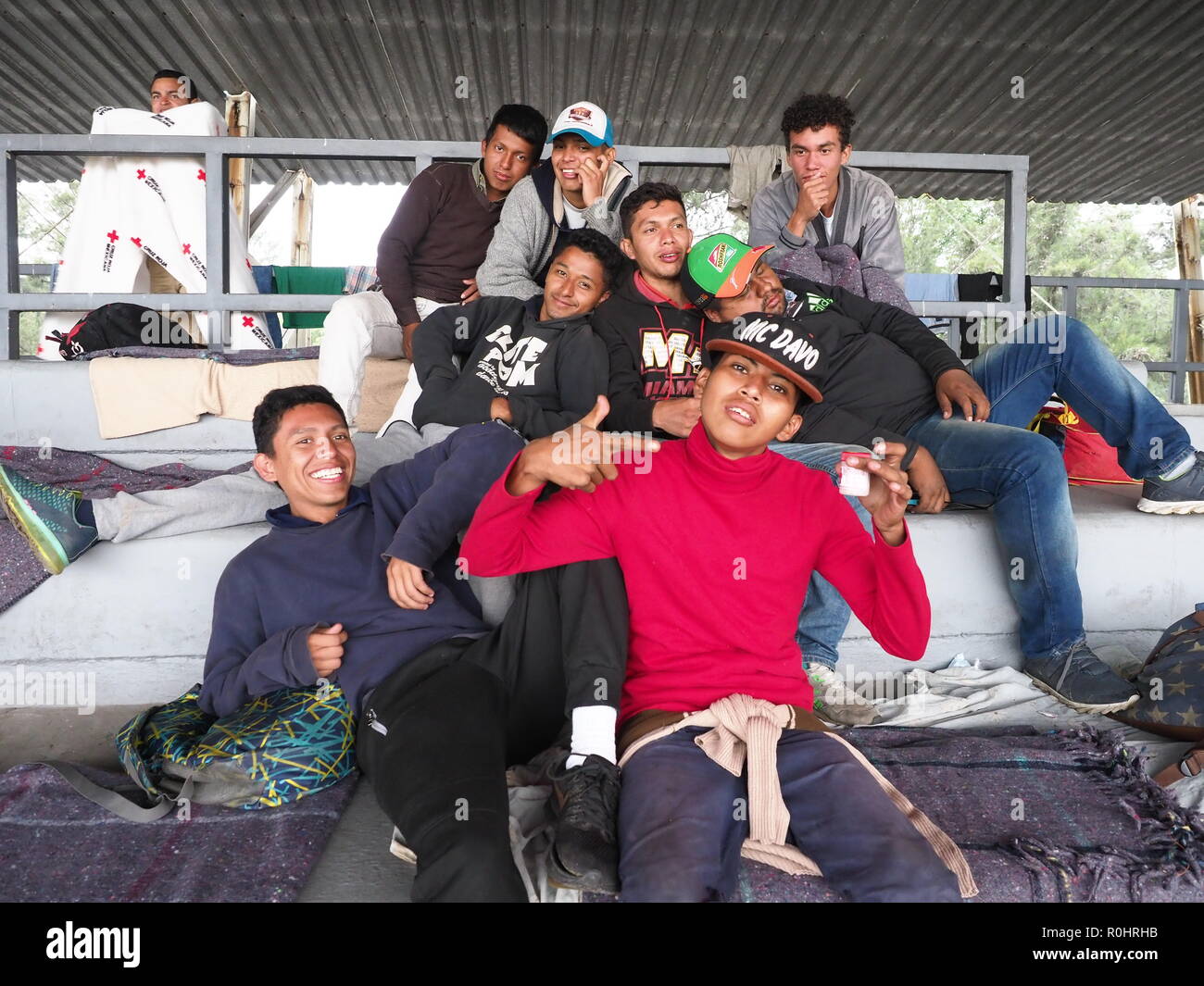 Mexico City, Mexico. 4th Nov 2018. Migrants resting in a temporary ...