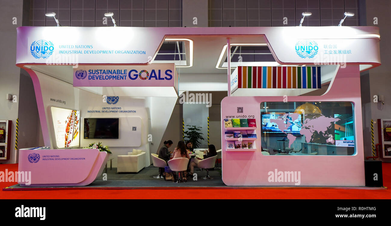 Shanghai. 5th Nov, 2018. Photo taken on Nov. 5, 2018 shows the booth of ...