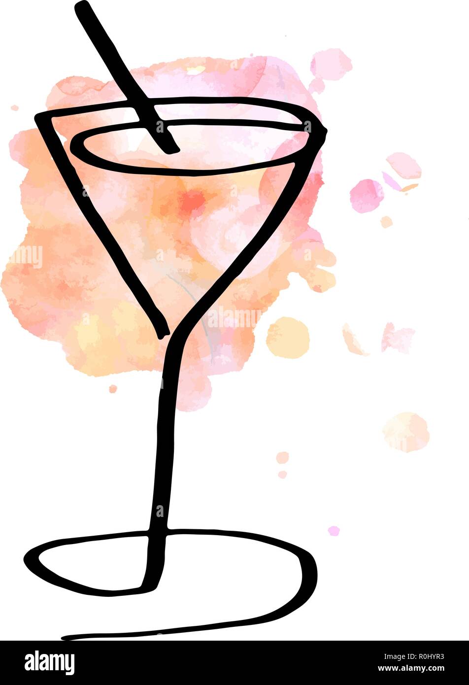 A line drawing of a cocktail with a watercolour texture, a vector ...
