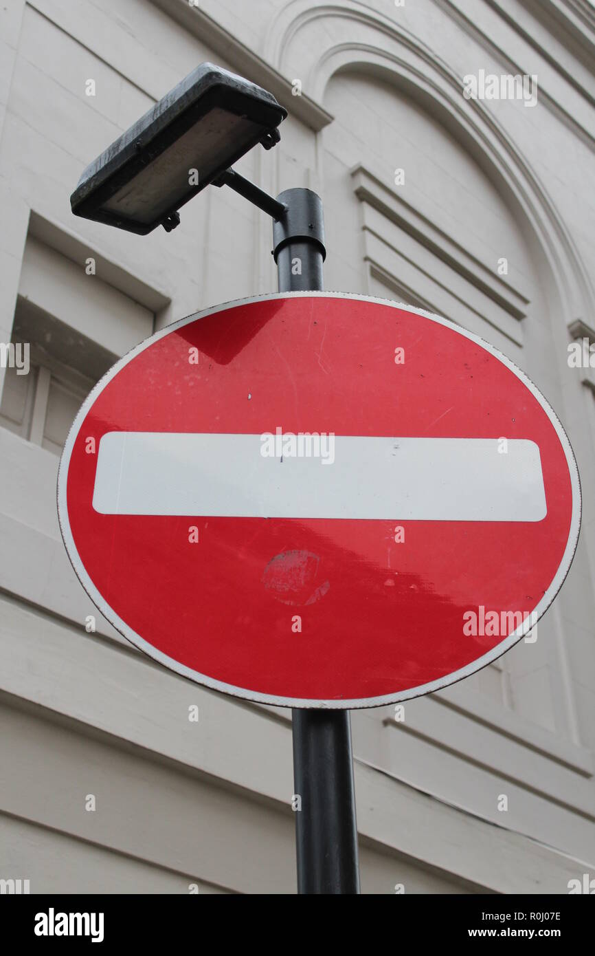 No Entry Sign (UK) - White line in red circle Stock Photo - Alamy