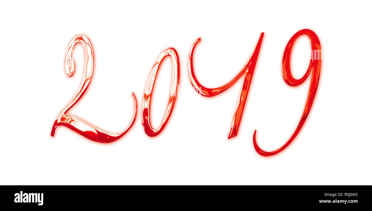 2019, elegant shiny 3D red metal letters isolated on white background ...