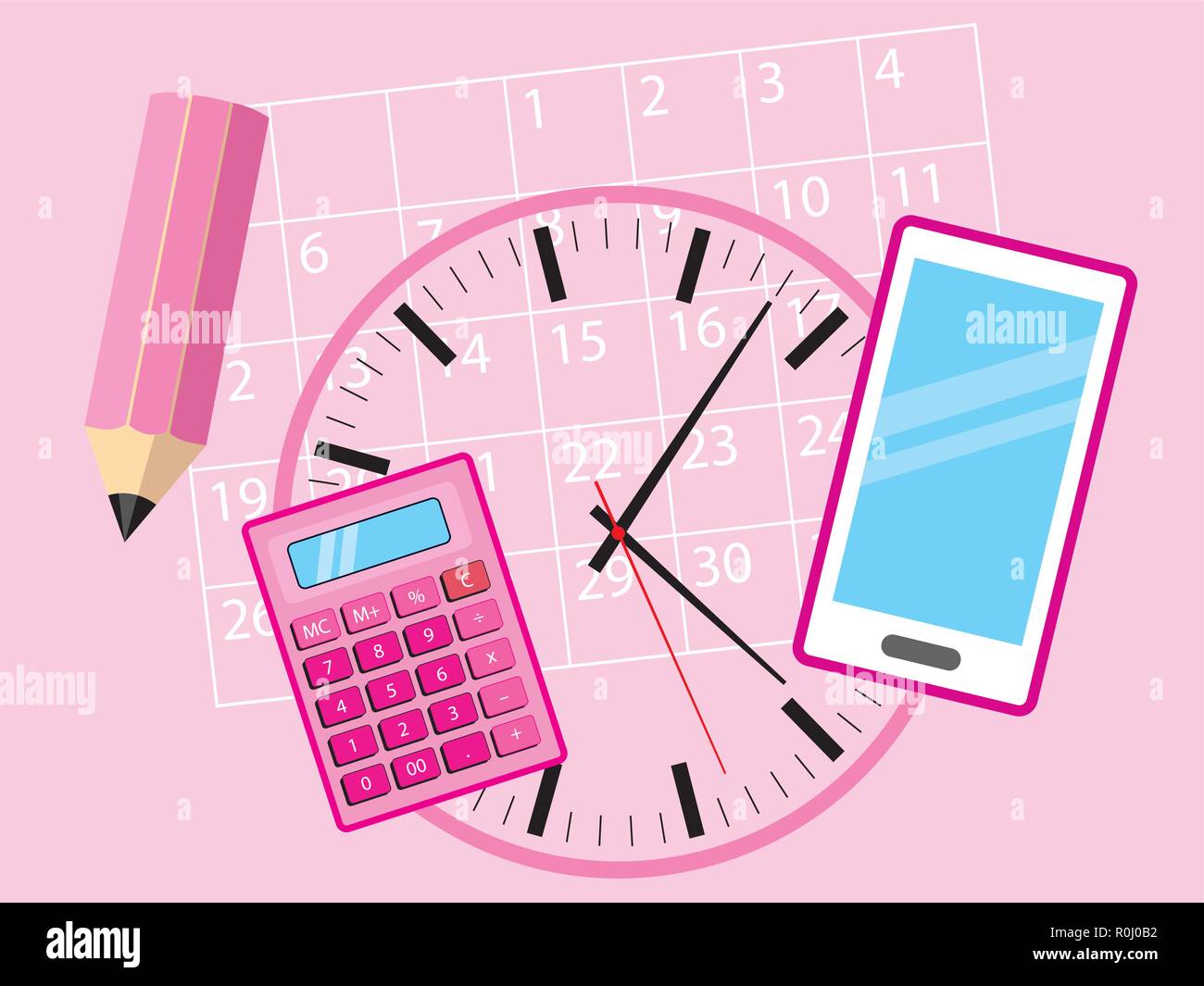Office objects for busy business woman - cell phone, calculator ...