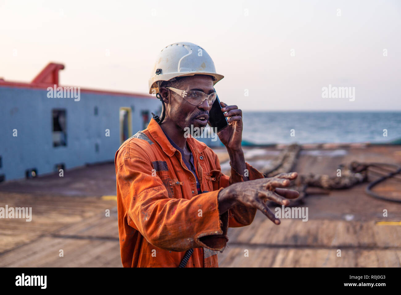 Marine Deck Officer or Chief mate on deck of vessel or ship Stock Photo ...